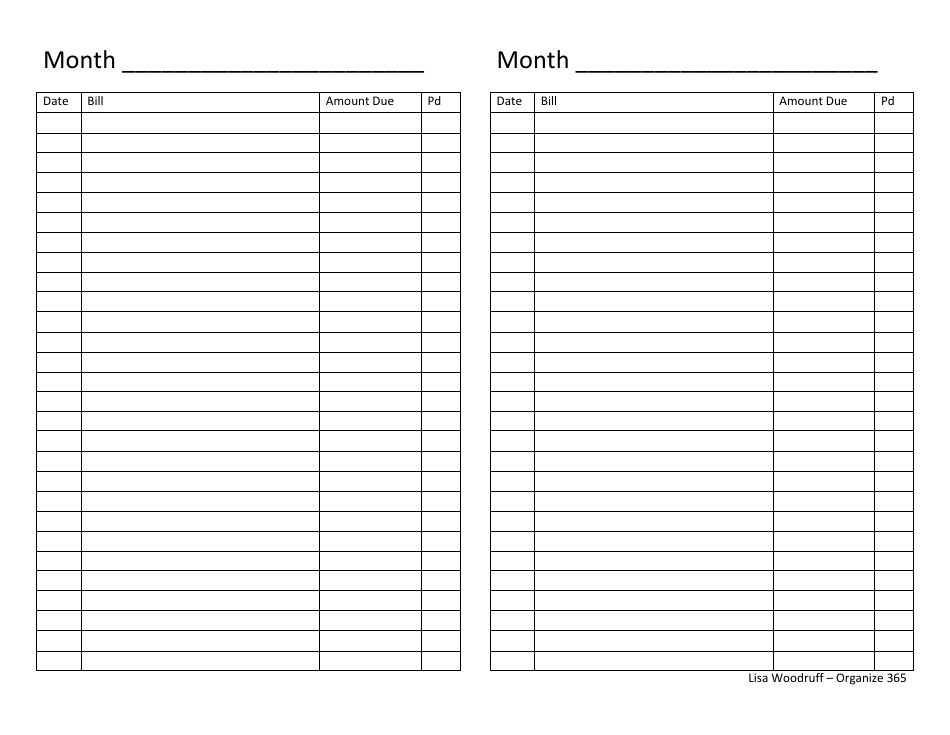 Monthly Bill Organizer Spreadsheet Templates - Lisa Woodruff Download ...