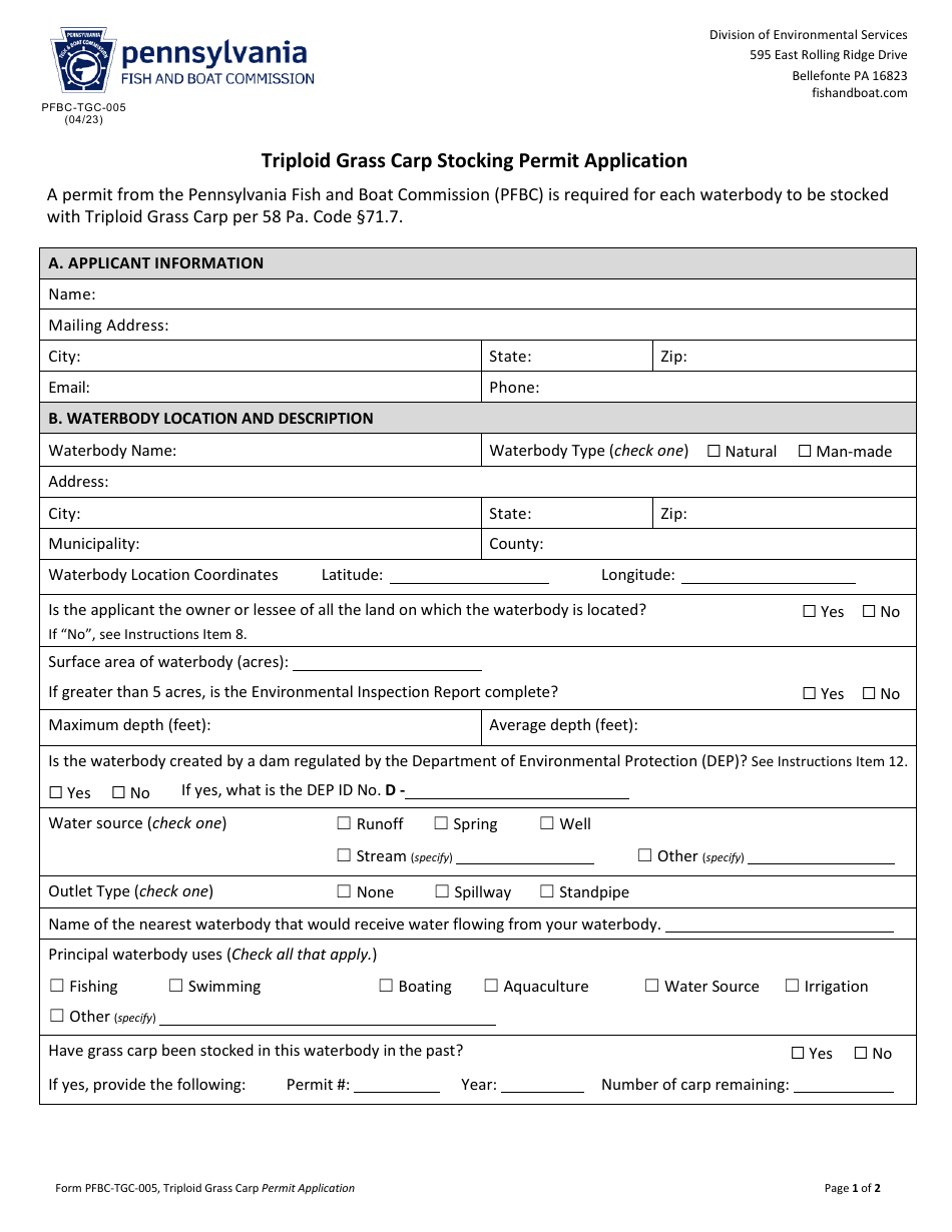 Form PFBC-TGC005 - Fill Out, Sign Online and Download Fillable PDF ...