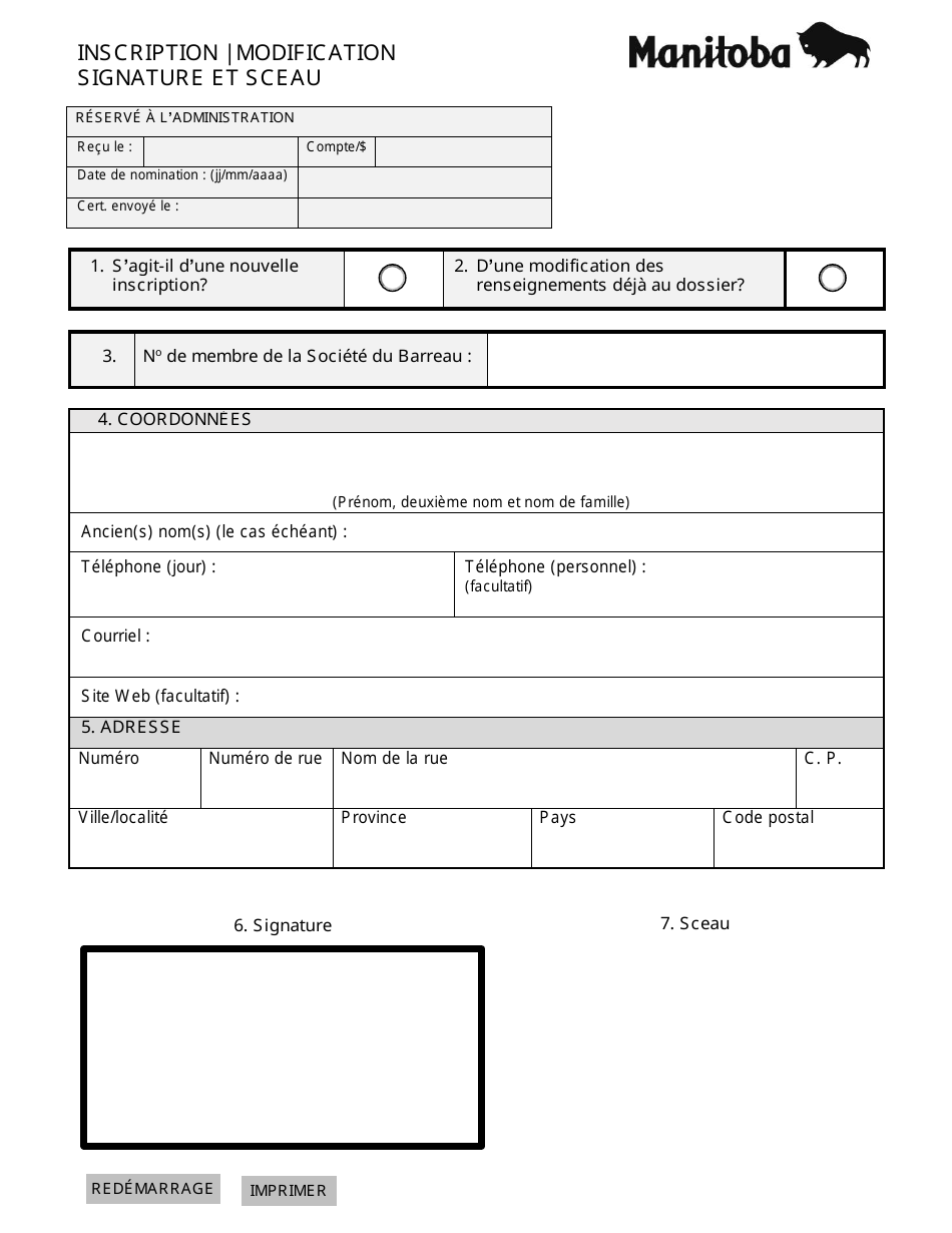 Manitoba Canada Inscription - Modification Signature Et Sceau (French ...