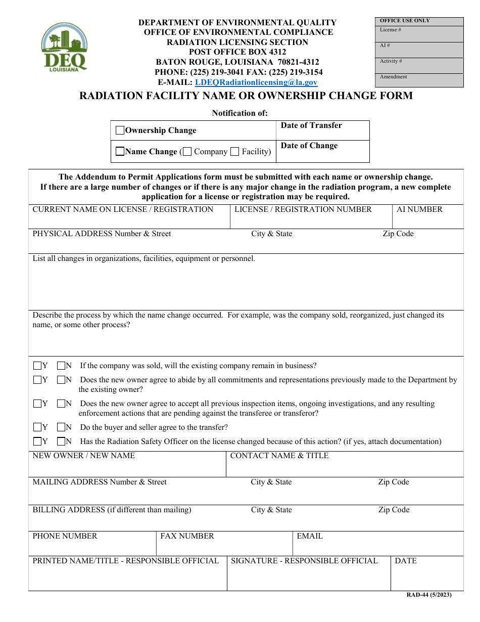 Form RAD-44 Download Printable PDF or Fill Online Radiation Facility ...