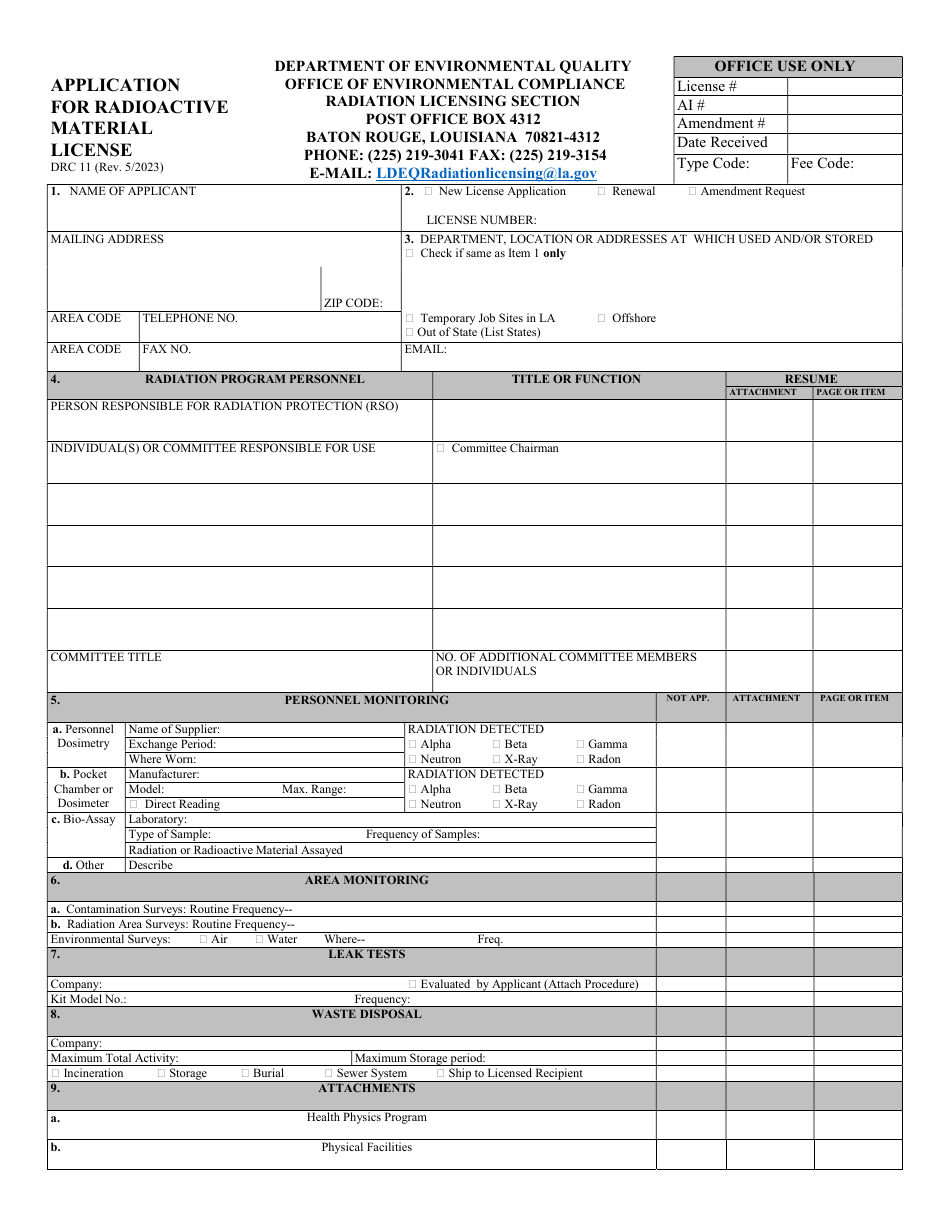 Form DRC11 Download Printable PDF or Fill Online Application for ...