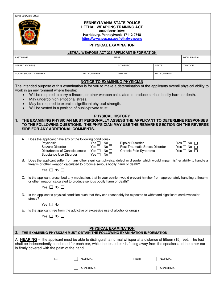 Form SP8-200A Download Printable PDF or Fill Online Physical ...
