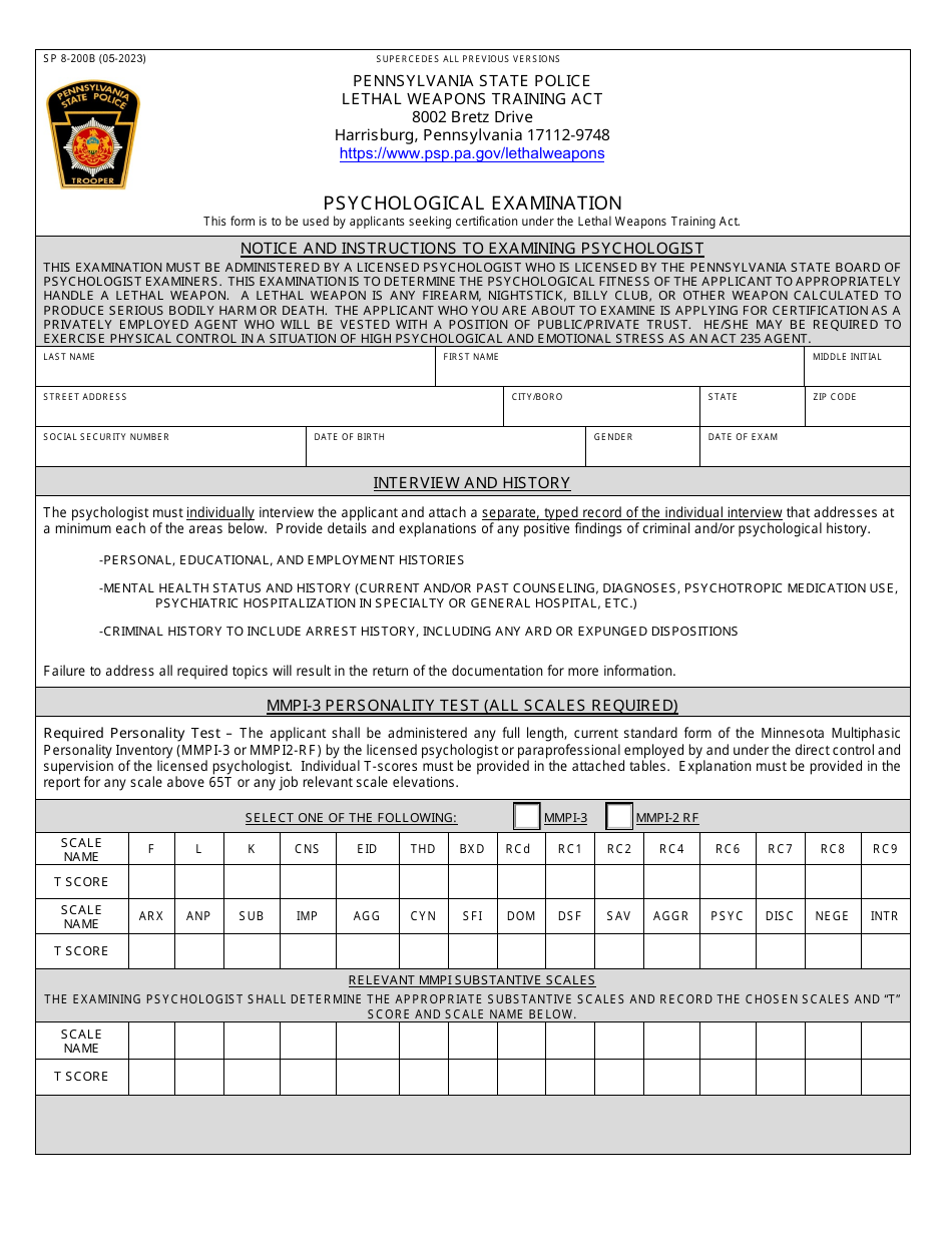 Form SP8-200B Download Fillable PDF or Fill Online Psychological ...