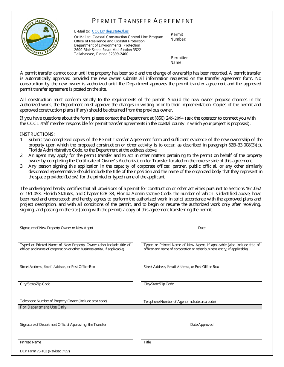 DEP Form 73-103 - Fill Out, Sign Online and Download Fillable PDF ...