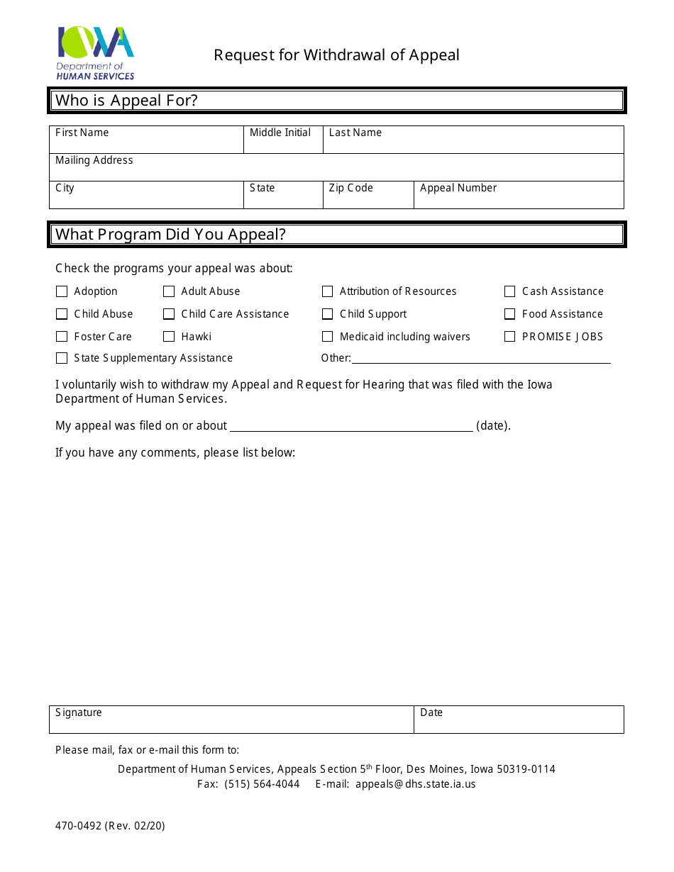 Form 470-0492 - Fill Out, Sign Online and Download Printable PDF, Iowa ...