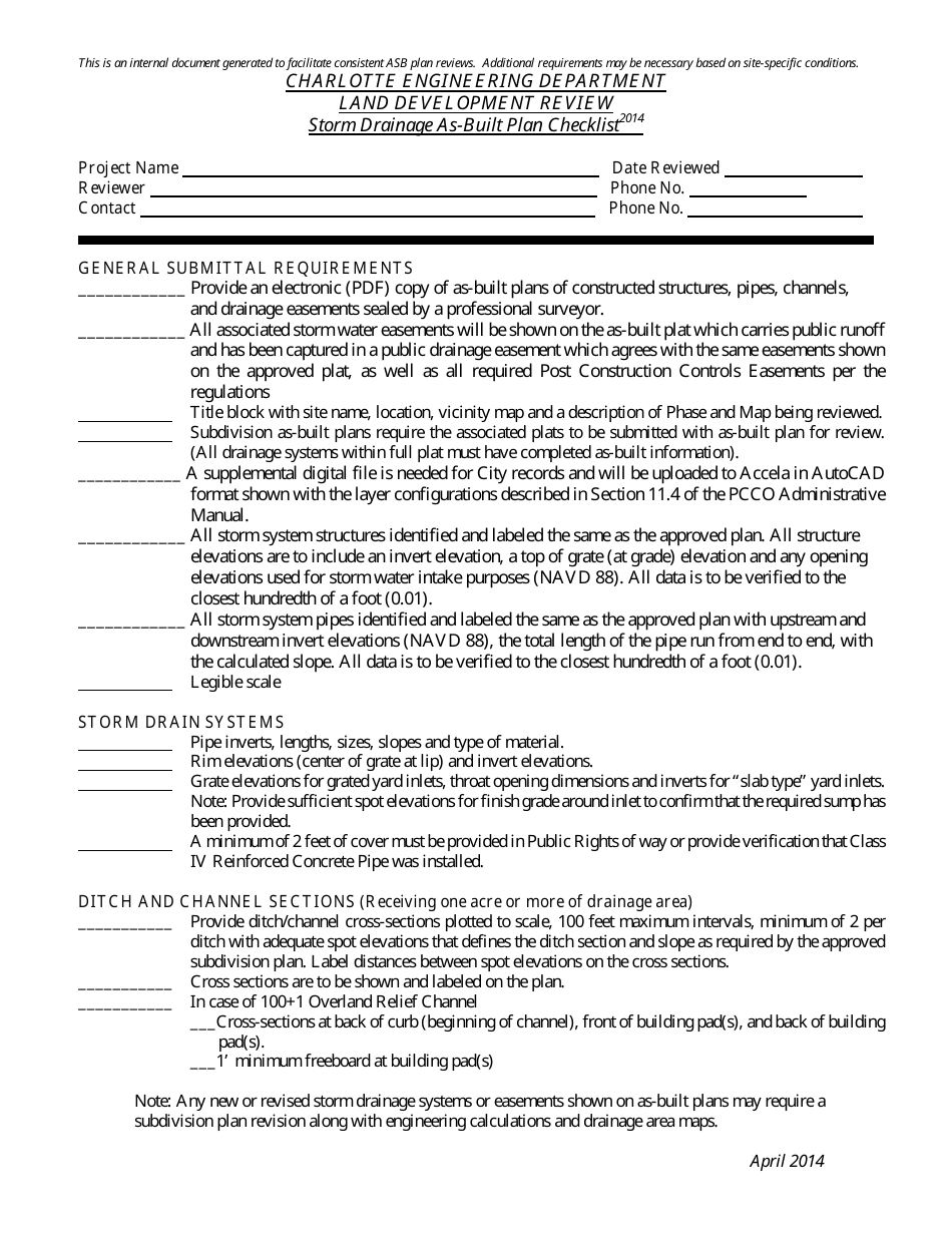 City of Charlotte, North Carolina Storm Drainage as-Built Plan ...
