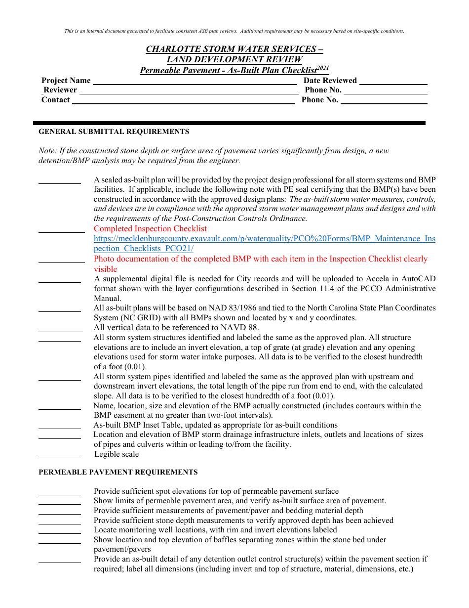 City of Charlotte, North Carolina Land Development Review - Permeable ...