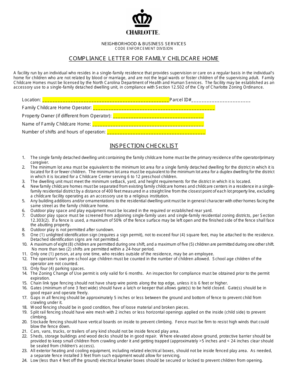 City of Charlotte, North Carolina Compliance Letter for Family ...