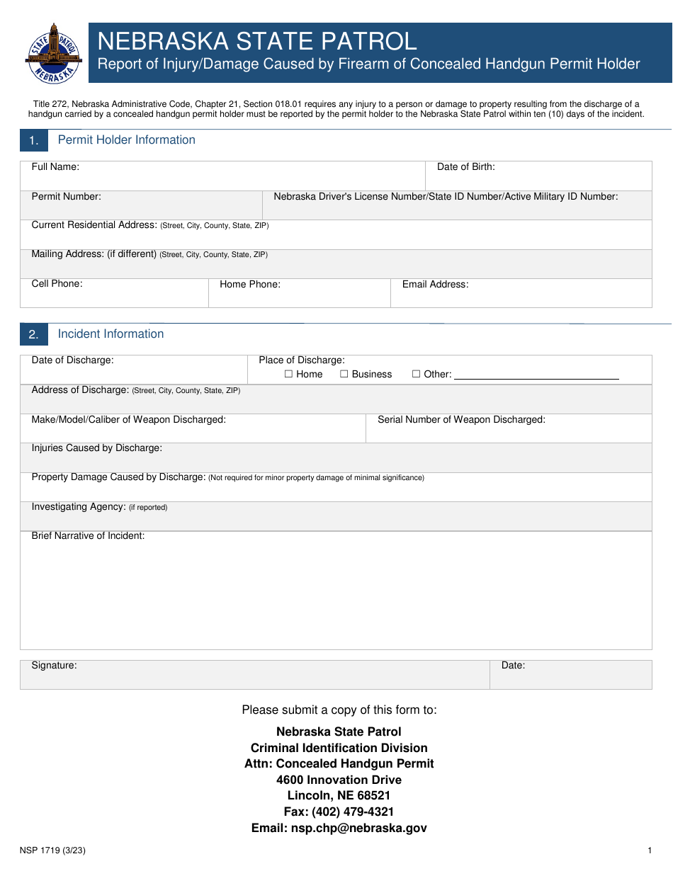 Form NSP1719 Download Fillable PDF or Fill Online Report of Injury ...