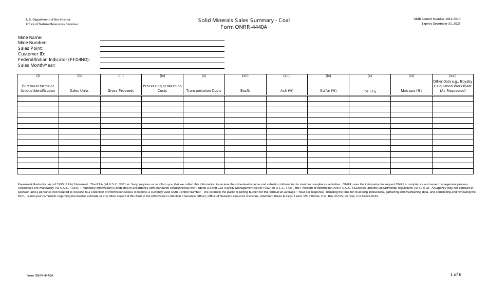 Form ONRR-4440A - Fill Out, Sign Online and Download Printable PDF ...