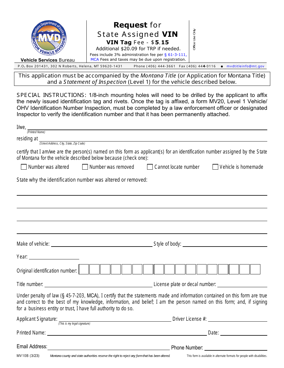 Form MV10B Download Fillable PDF or Fill Online Request for State ...