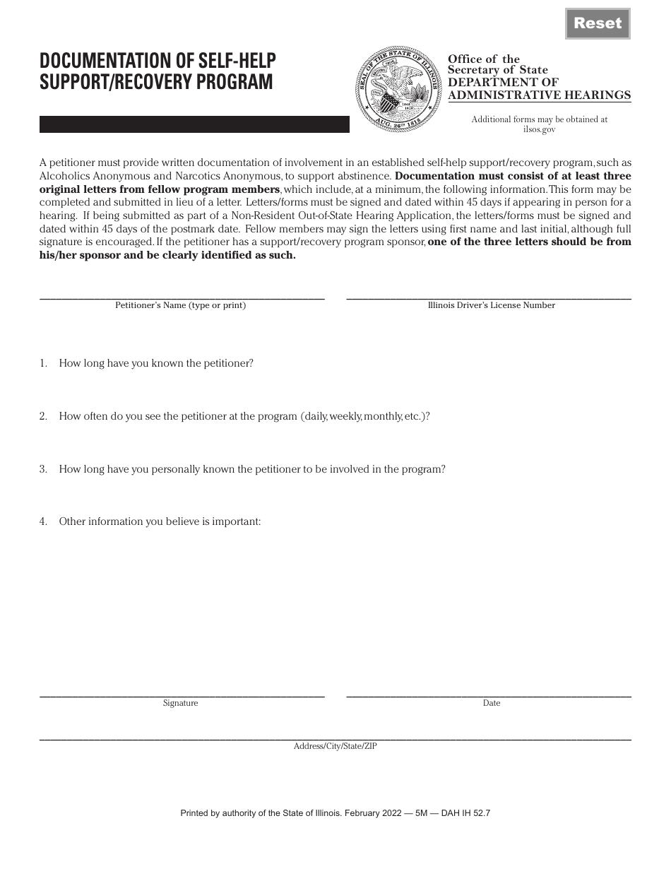 Form DAH IH52 - Fill Out, Sign Online and Download Fillable PDF ...