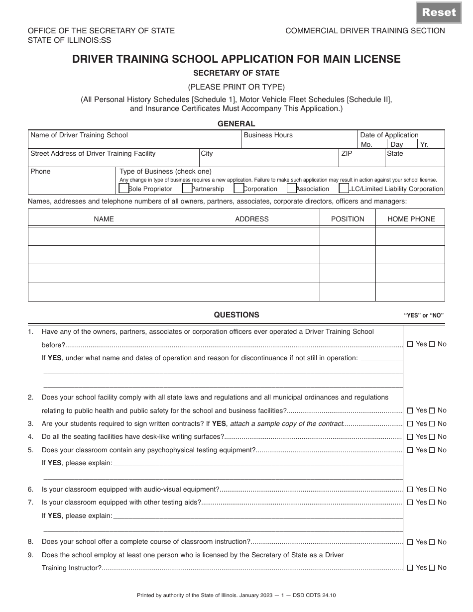 Form DSD CDTS24 Download Fillable PDF or Fill Online Driver Training ...