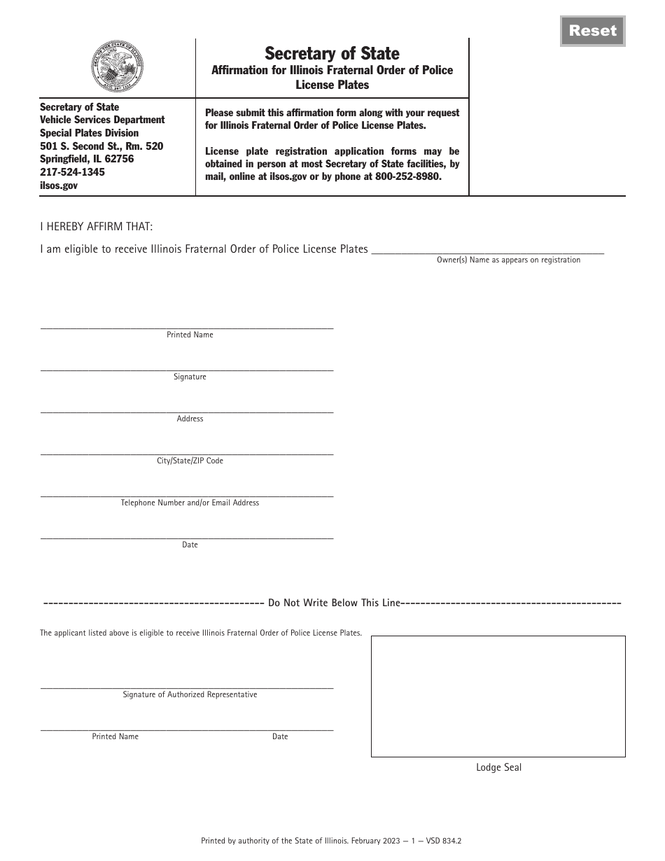 Form VSD834 Download Fillable PDF or Fill Online Affirmation for ...