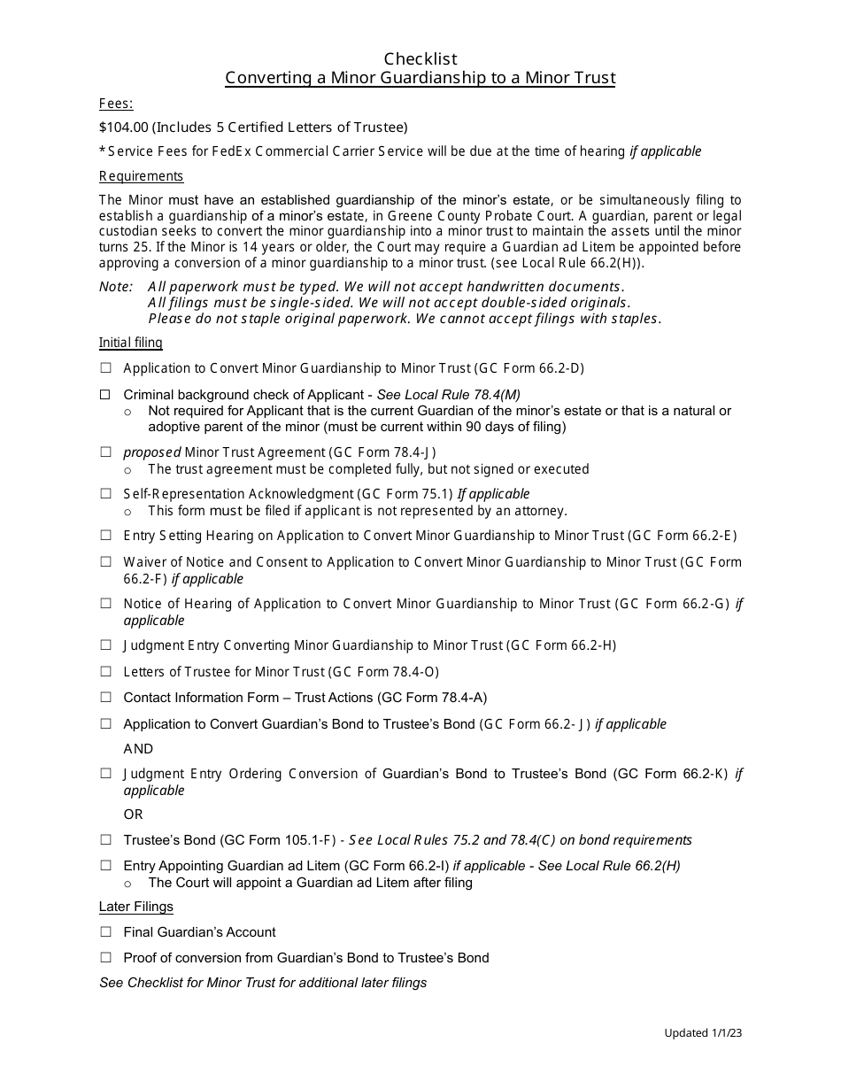 Greene County, Ohio Checklist for Converting a Minor Guardianship to a ...