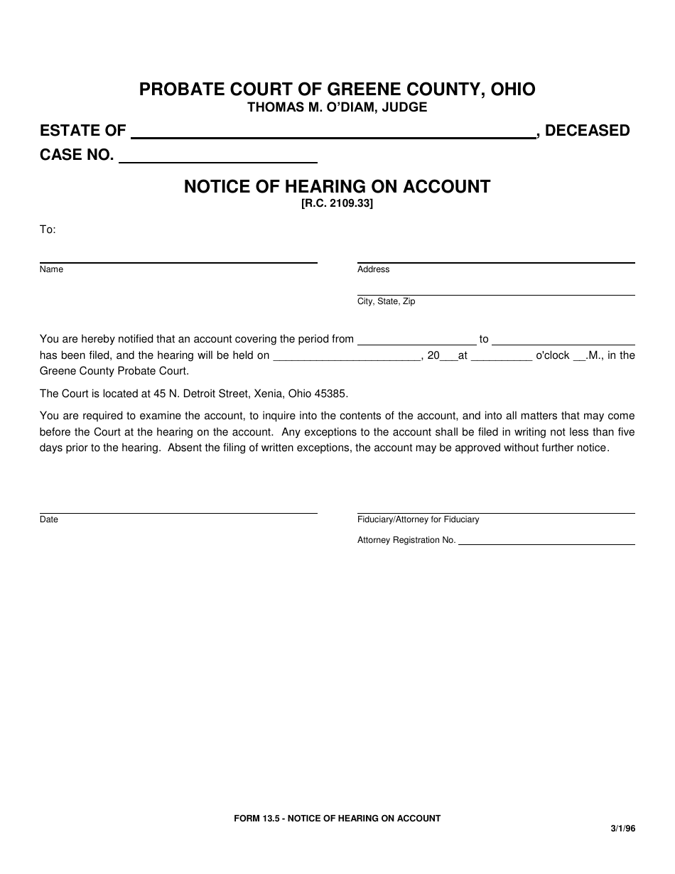 Form 13.5 - Fill Out, Sign Online and Download Fillable PDF, Greene ...