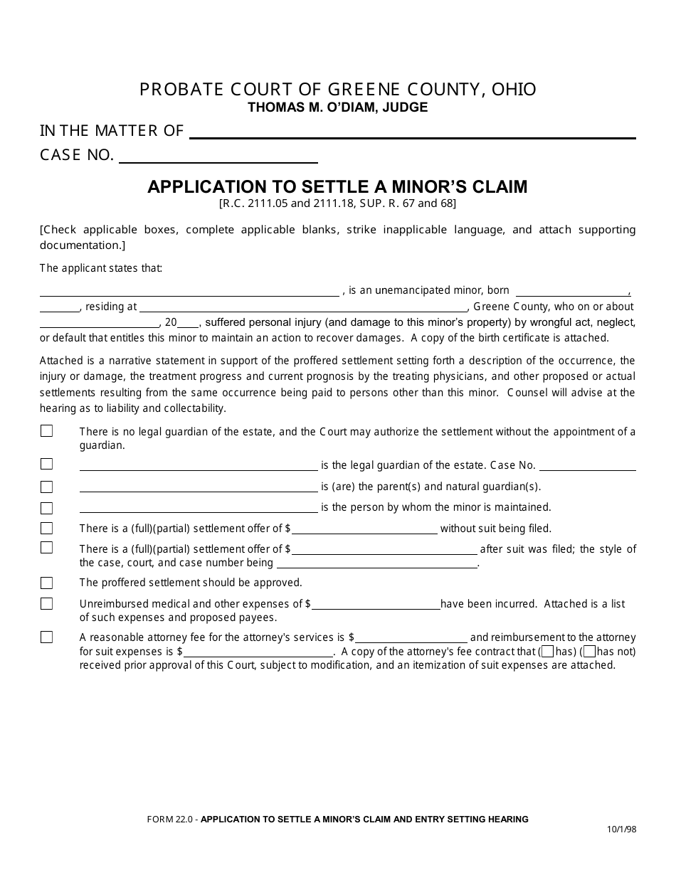 Form 22.0 - Fill Out, Sign Online and Download Fillable PDF, Greene ...