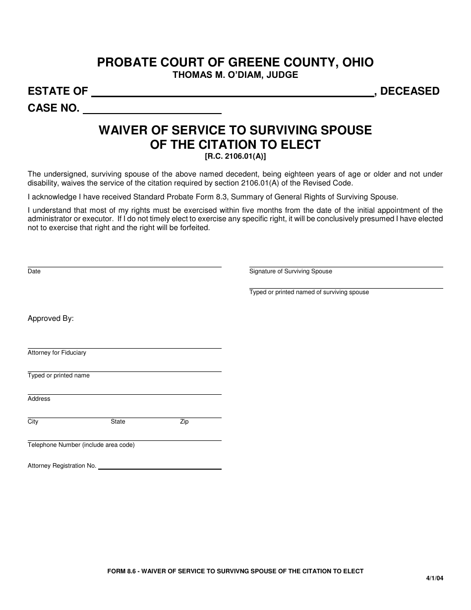 Form 8.6 - Fill Out, Sign Online and Download Fillable PDF, Greene ...