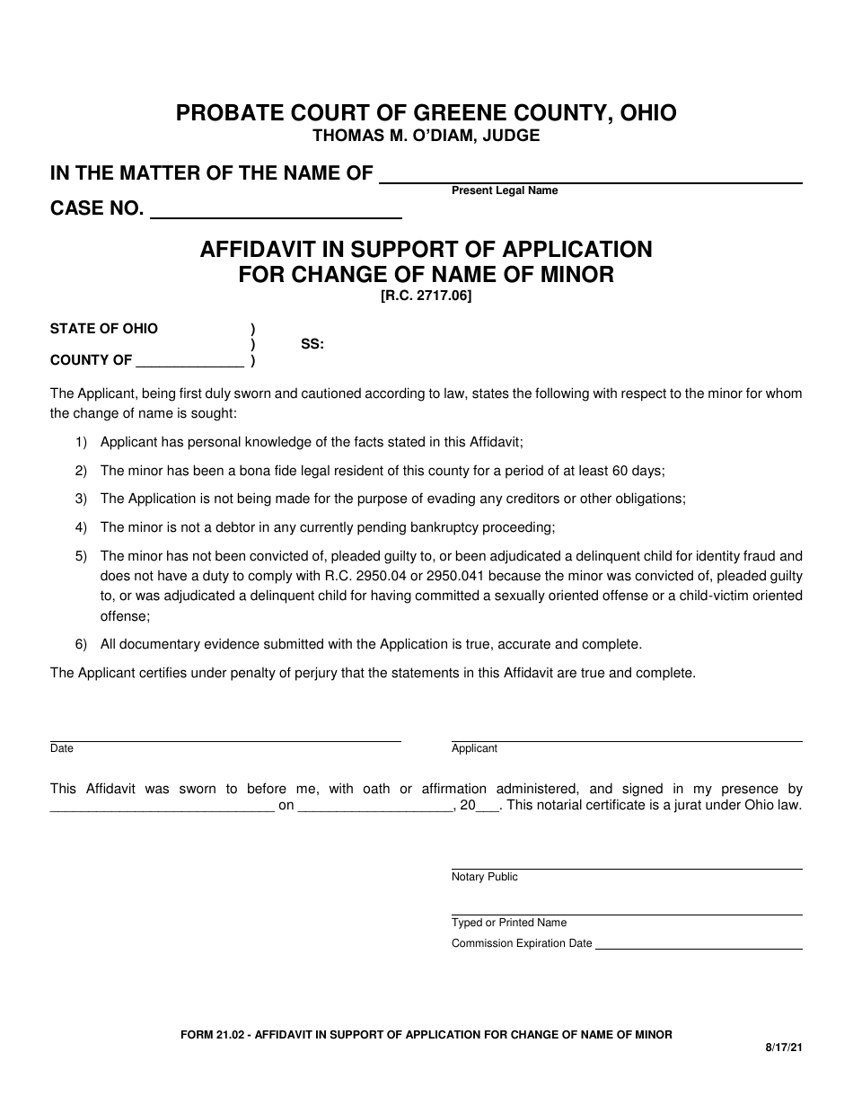 Form 21.02 - Fill Out, Sign Online and Download Fillable PDF, Greene ...