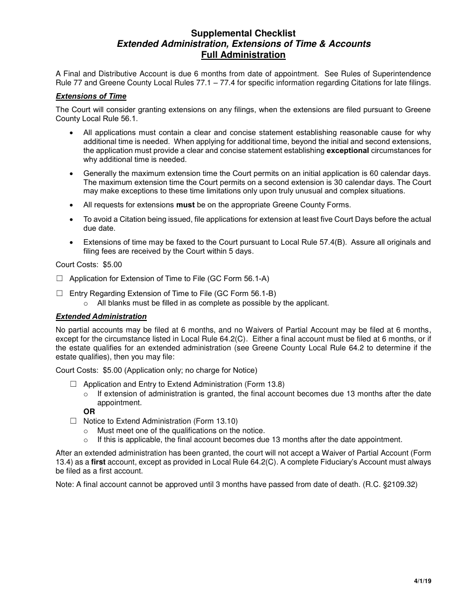 Greene County, Ohio Supplemental Checklist - Extended Administration ...