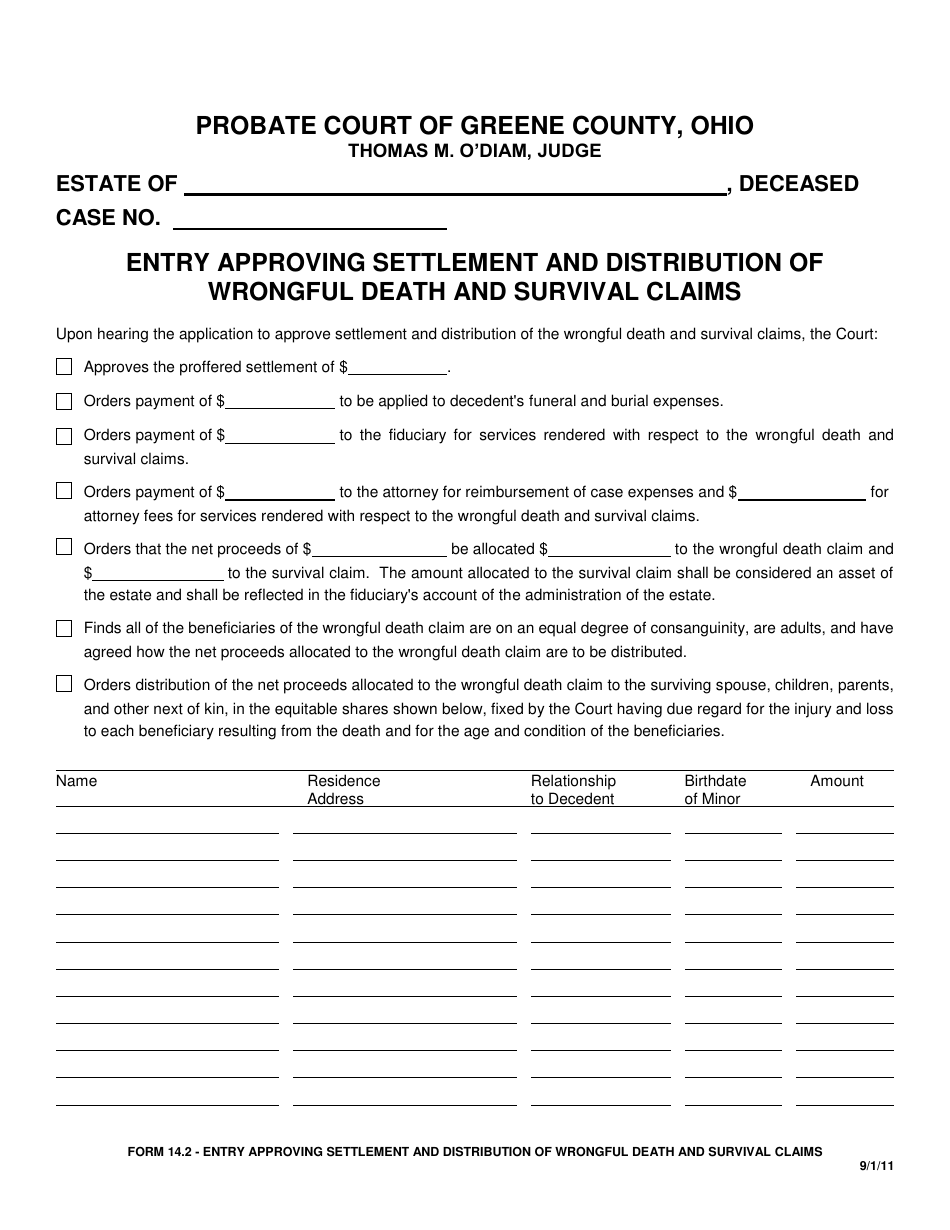 Form 14.2 - Fill Out, Sign Online and Download Fillable PDF, Greene County, Ohio | Templateroller