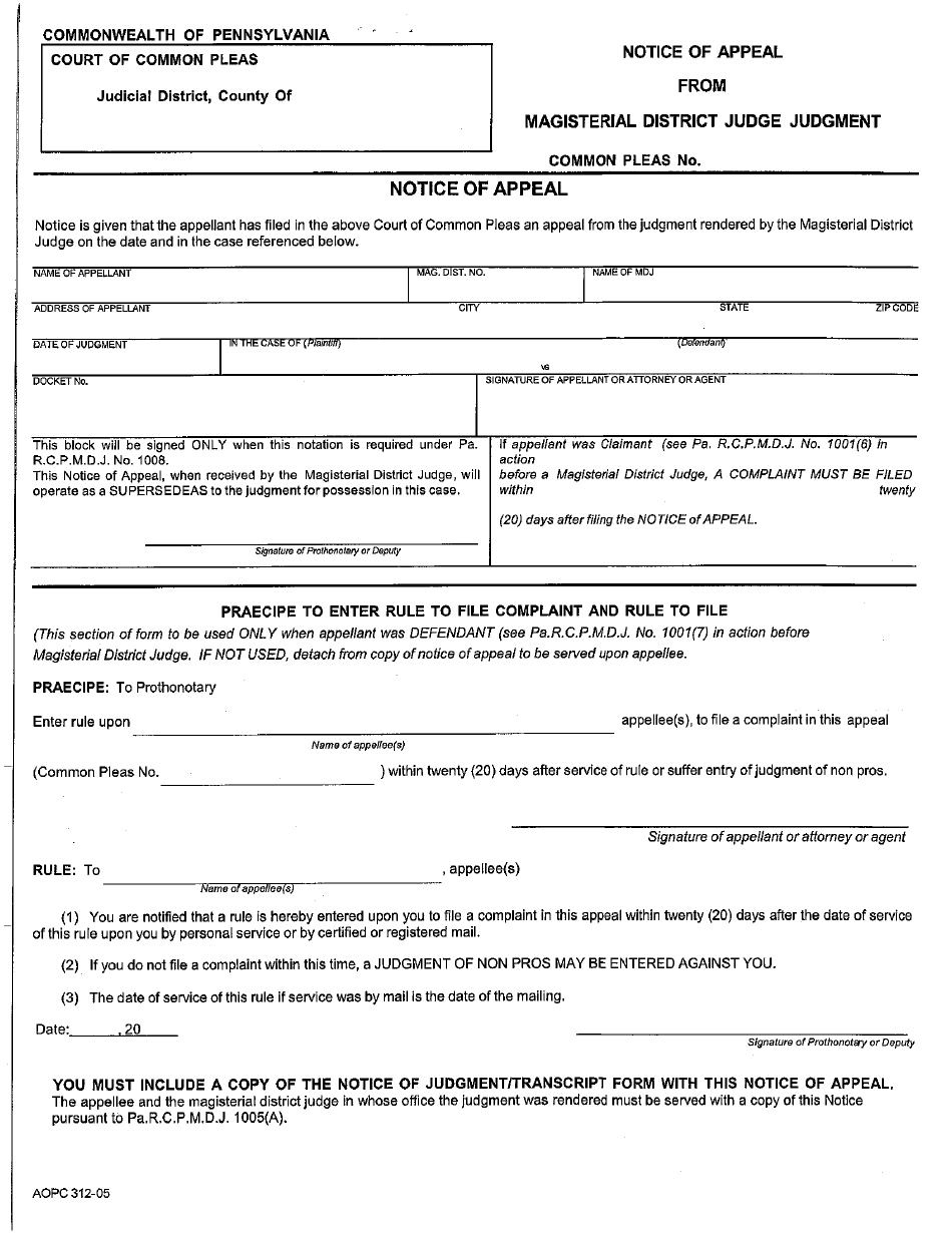 Form AOPC312-05 - Fill Out, Sign Online and Download Printable PDF ...
