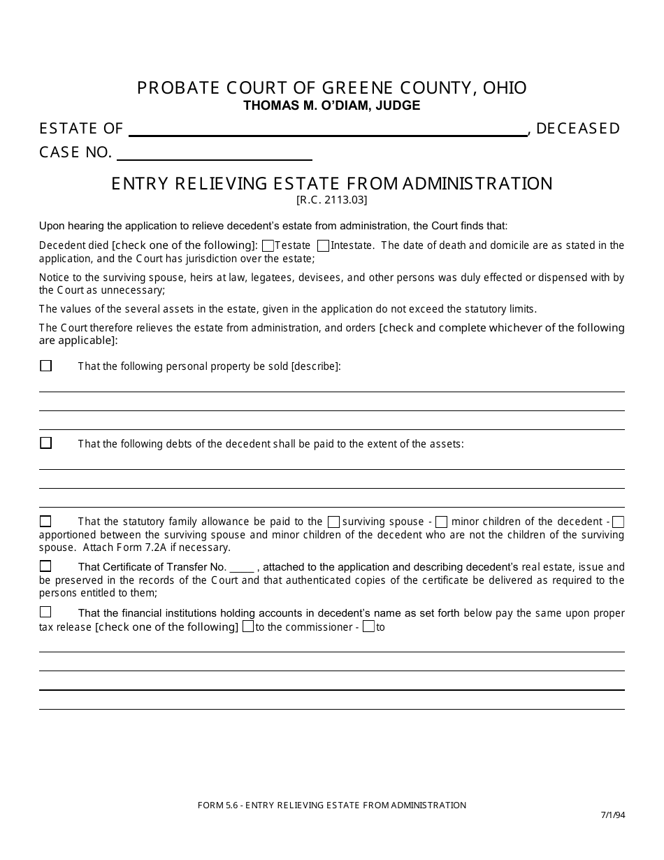 Form 5.6 - Fill Out, Sign Online and Download Fillable PDF, Greene ...