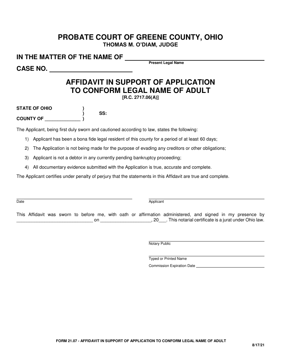 Form 21.07 - Fill Out, Sign Online and Download Fillable PDF, Greene ...