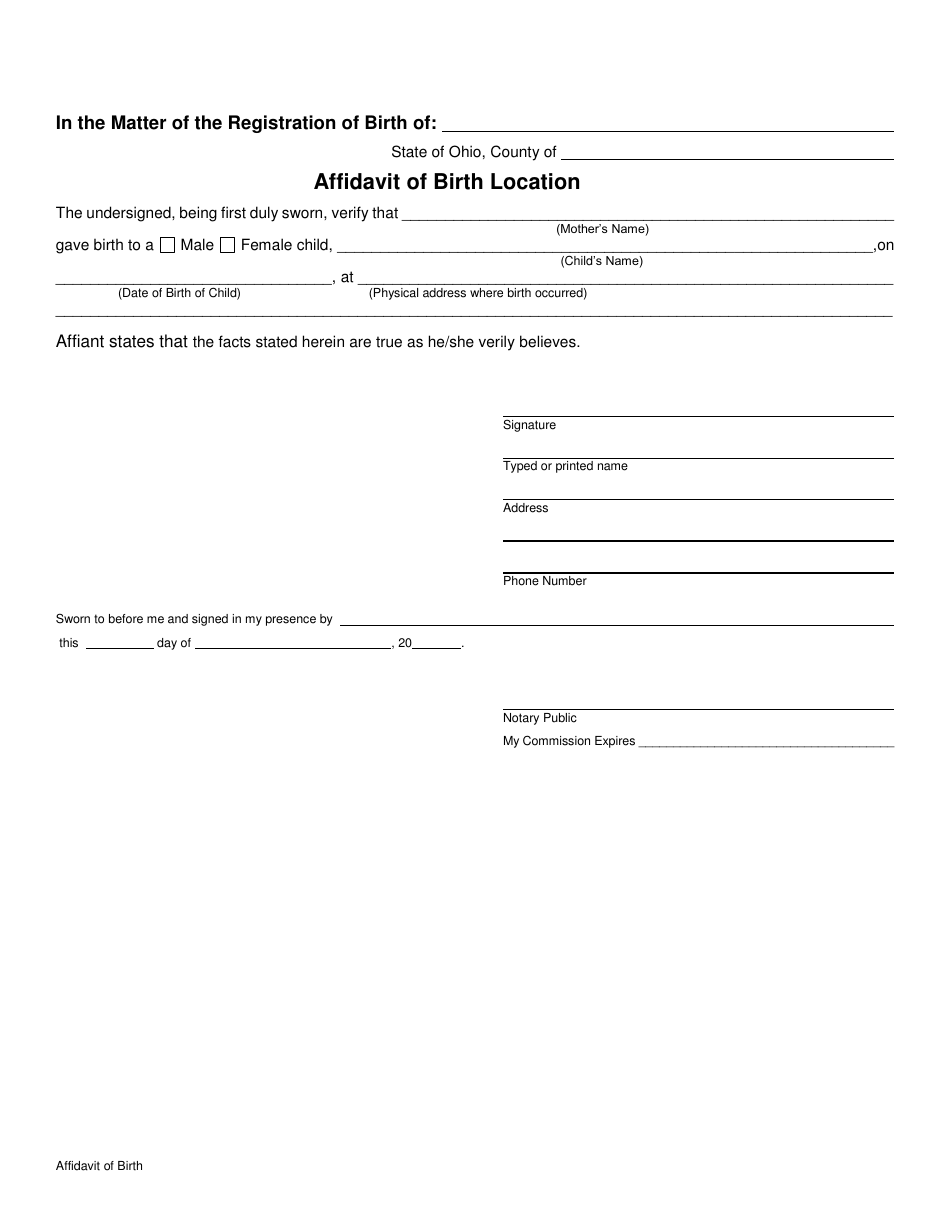 Greene County, Ohio Affidavit of Birth Location - Fill Out, Sign Online ...