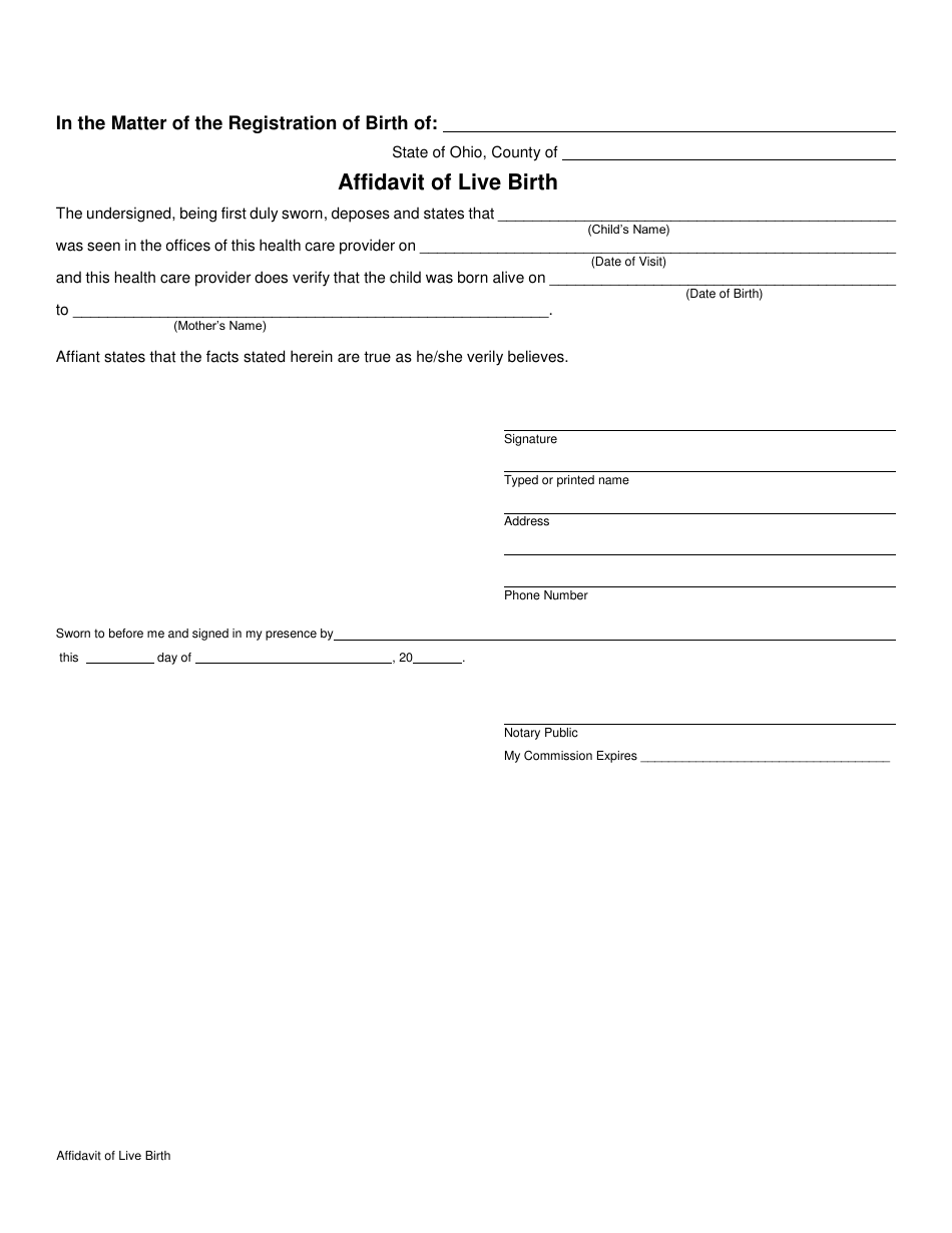 Greene County, Ohio Affidavit of Live Birth - Fill Out, Sign Online and ...