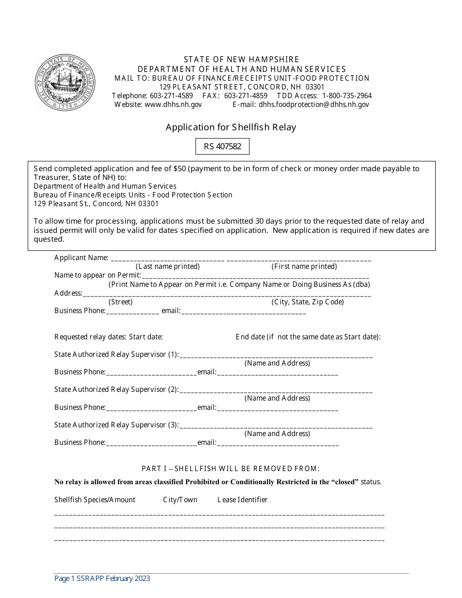 New Hampshire Application for Shellfish Relay - Fill Out, Sign Online ...