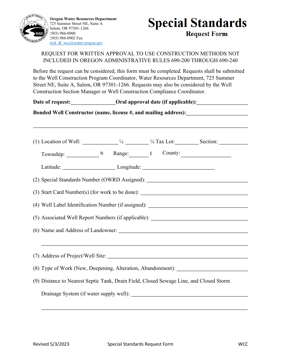 Oregon Special Standards Request Form Download Fillable PDF 2006 — 2025 ...