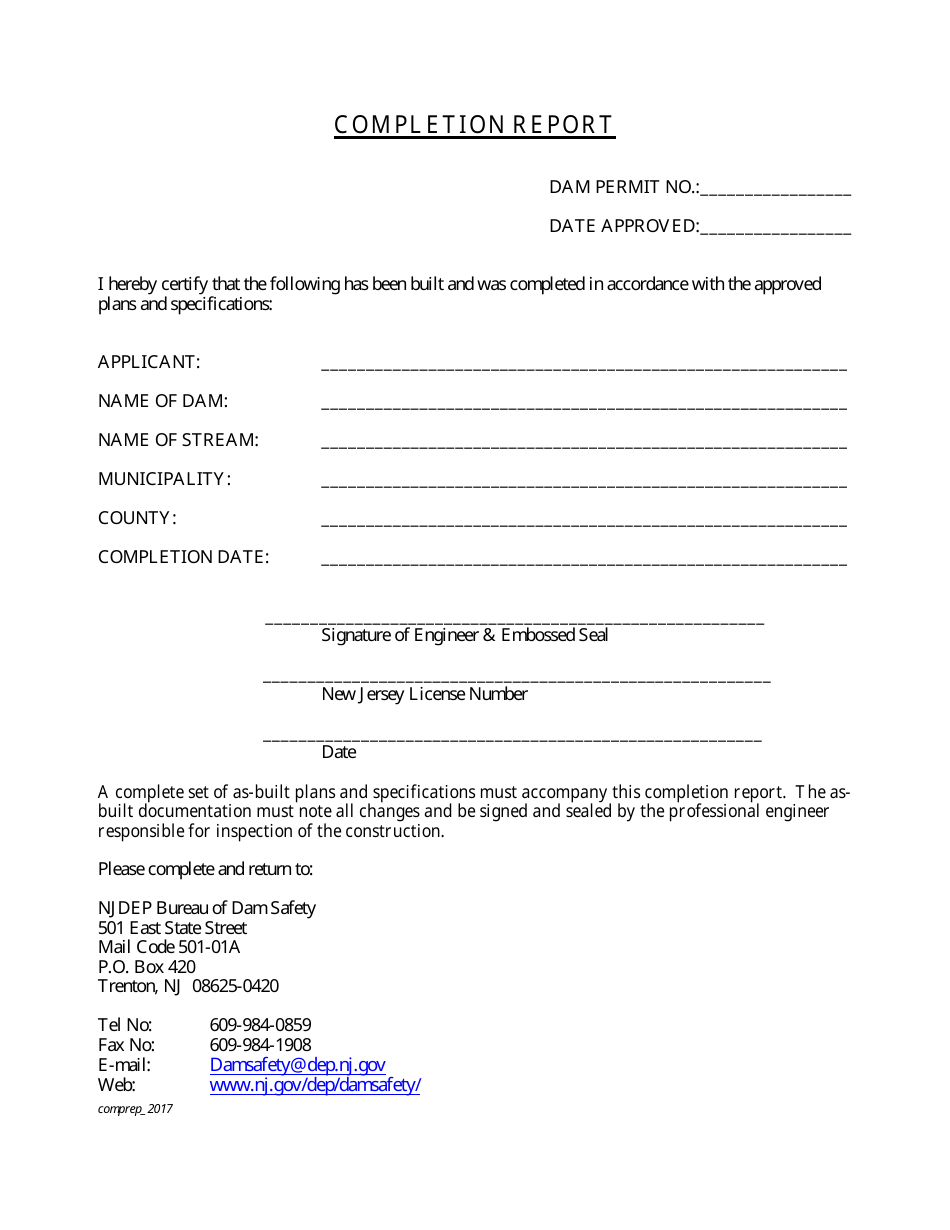 New Jersey Completion Report - Fill Out, Sign Online and Download PDF ...