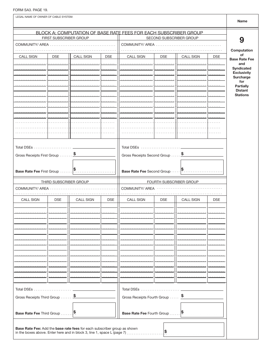Form SA3 Download Fillable PDF or Fill Online Statement of Account for Secondary Transmissions ...