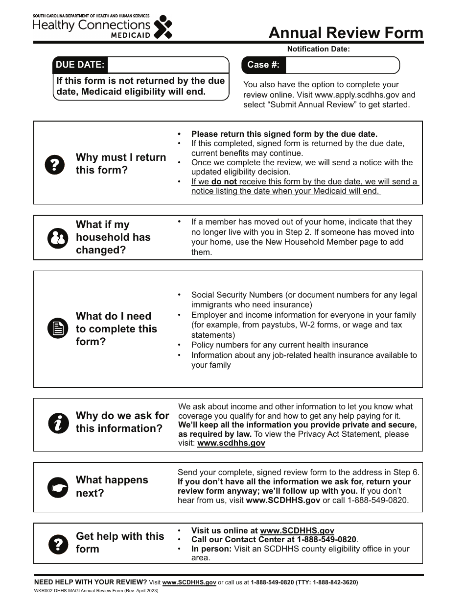 Form WKR002 Download Printable PDF or Fill Online Annual Review Form ...