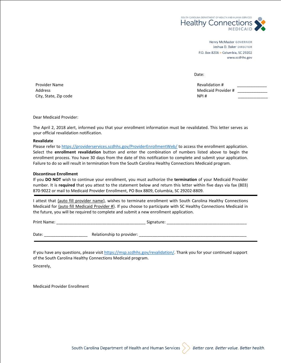 South Carolina Provider Enrollment Revalidation Letter - Fill Out, Sign ...