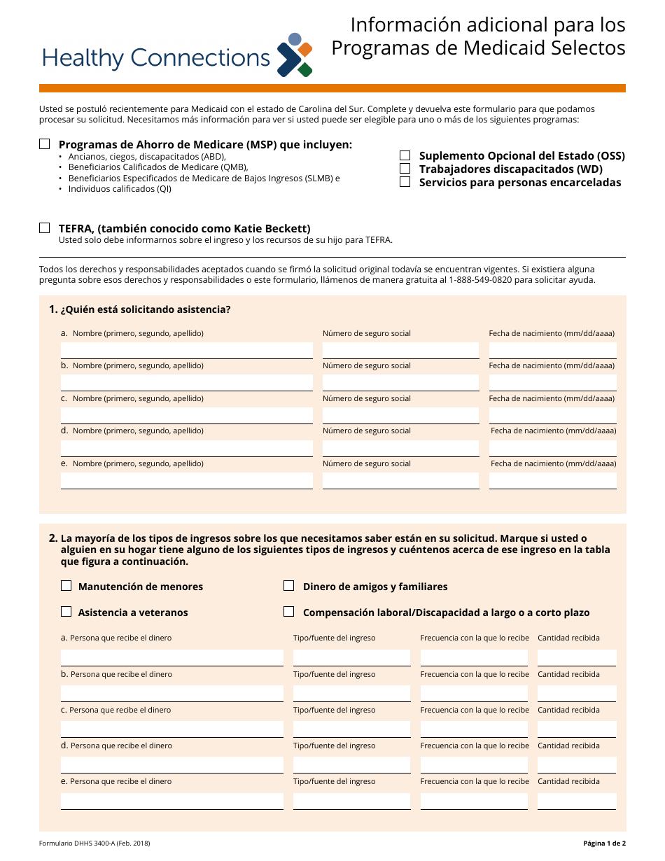 Formulario DHHS-3400-A - Fill Out, Sign Online and Download Fillable ...