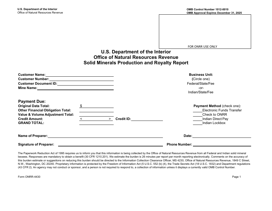 Form ONRR-4430 - Fill Out, Sign Online and Download Printable PDF ...