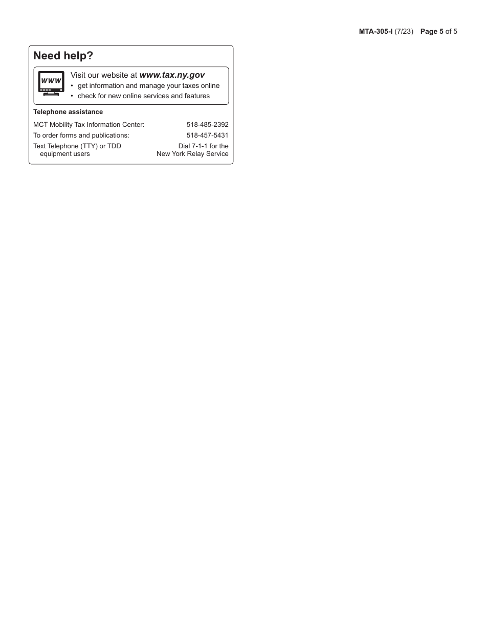 Download Instructions For Form Mta 305 Employers Quarterly
