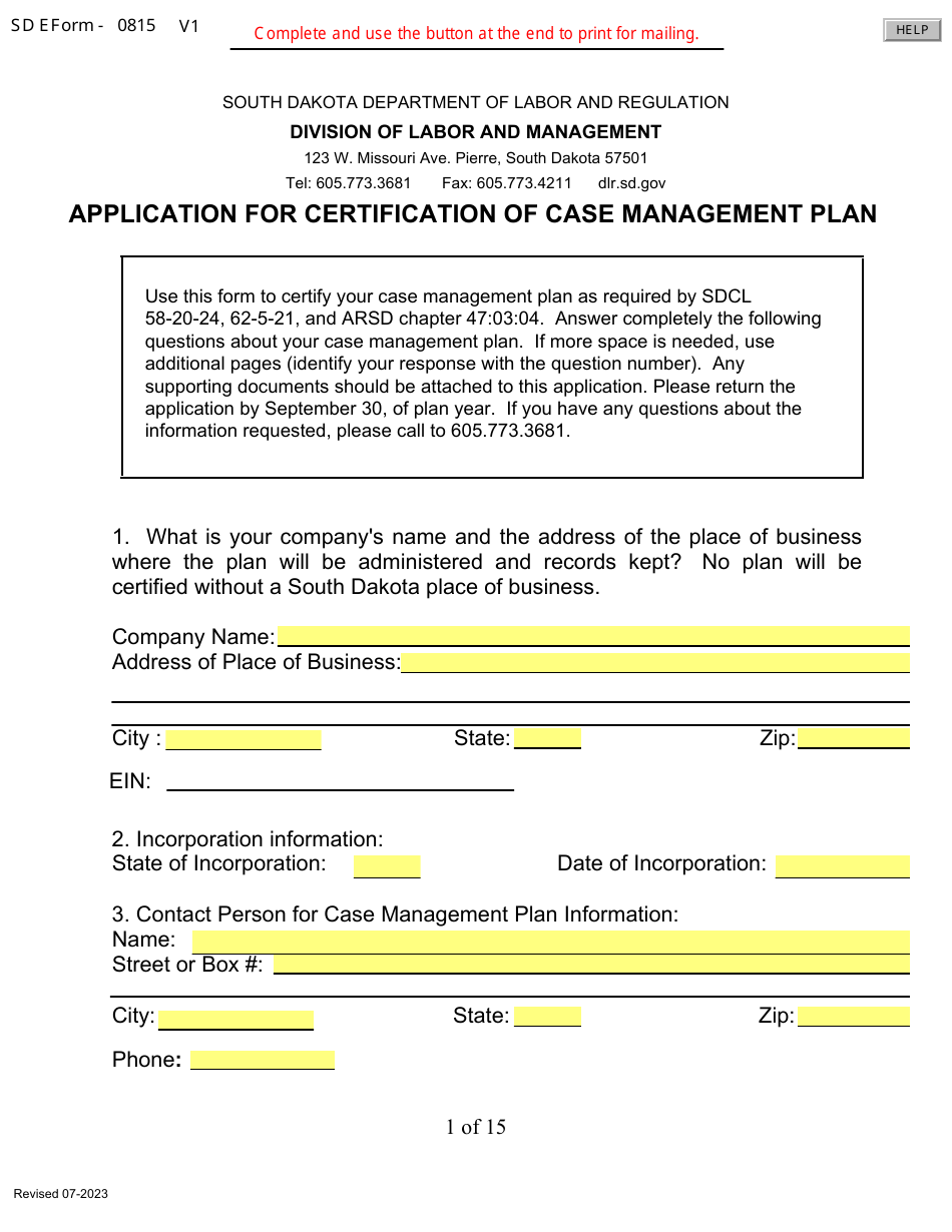 SD Form 0815 Download Fillable PDF or Fill Online Application for ...