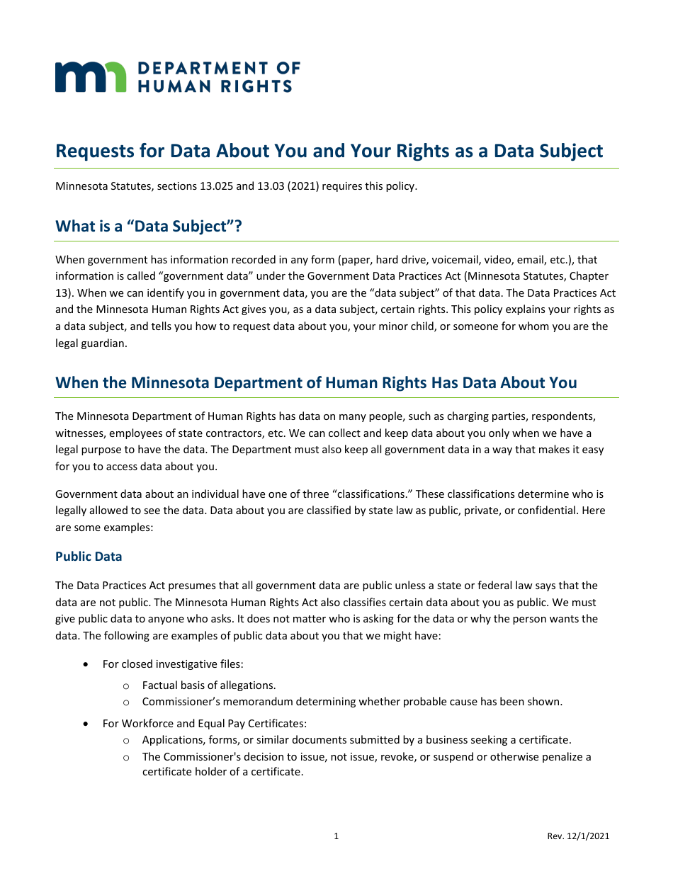 Minnesota Data Request Form - Data Subject - Fill Out, Sign Online and ...