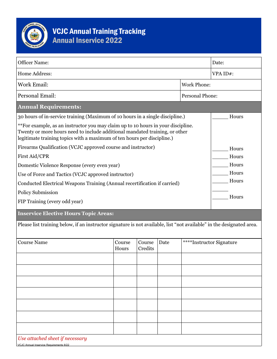 2022 Vermont Vcjc Annual Training Tracking - Fill Out, Sign Online and ...