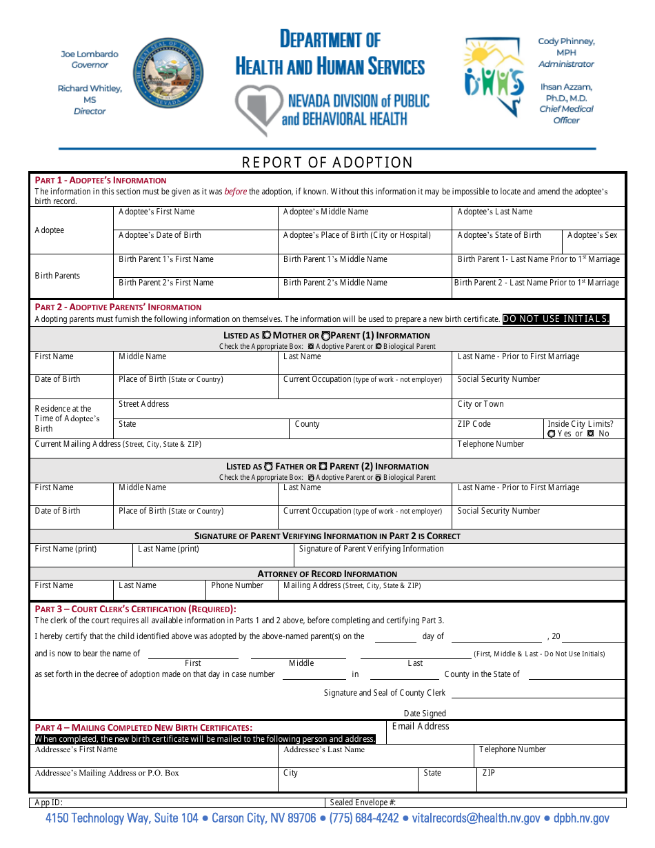 Nevada Report of Adoption - Fill Out, Sign Online and Download PDF | Templateroller