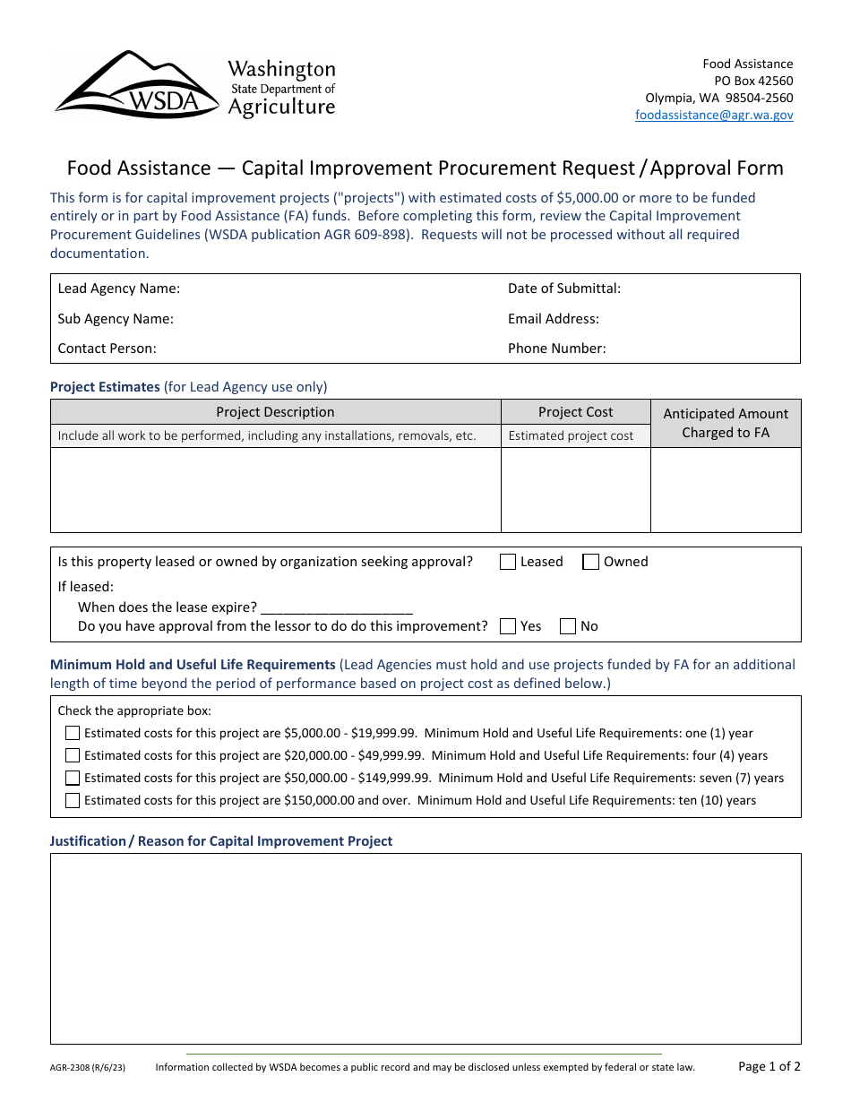 Form AGR-2308 - Fill Out, Sign Online and Download Fillable PDF ...