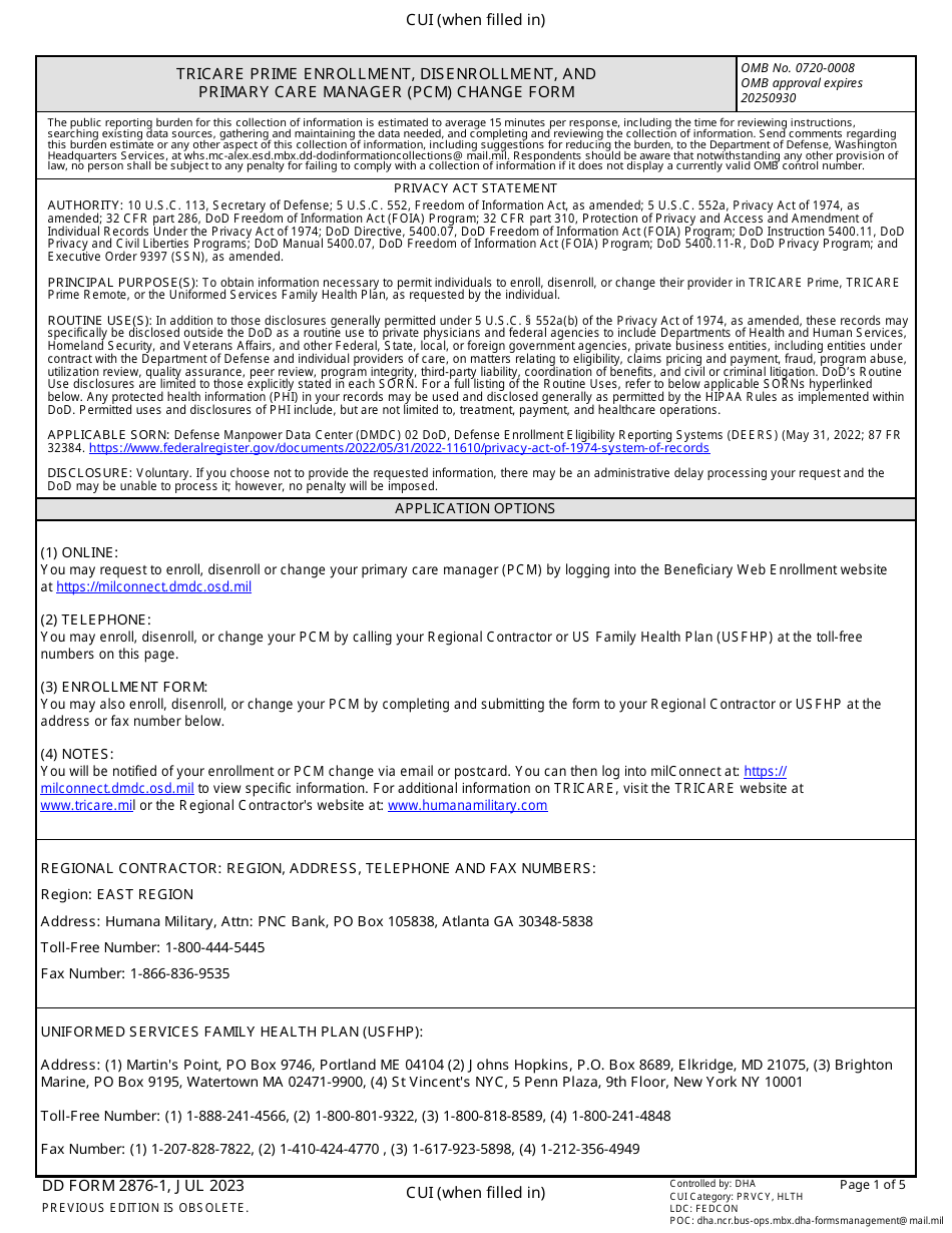 DD Form 2876-1 Download Fillable PDF or Fill Online TRICARE Prime ...