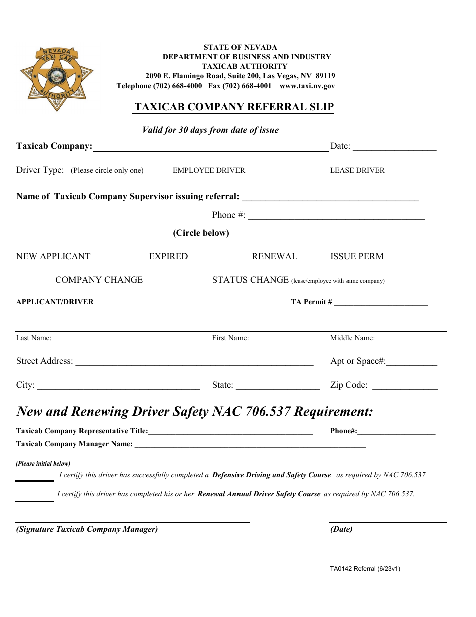 Form TA142 - Fill Out, Sign Online and Download Fillable PDF, Nevada ...