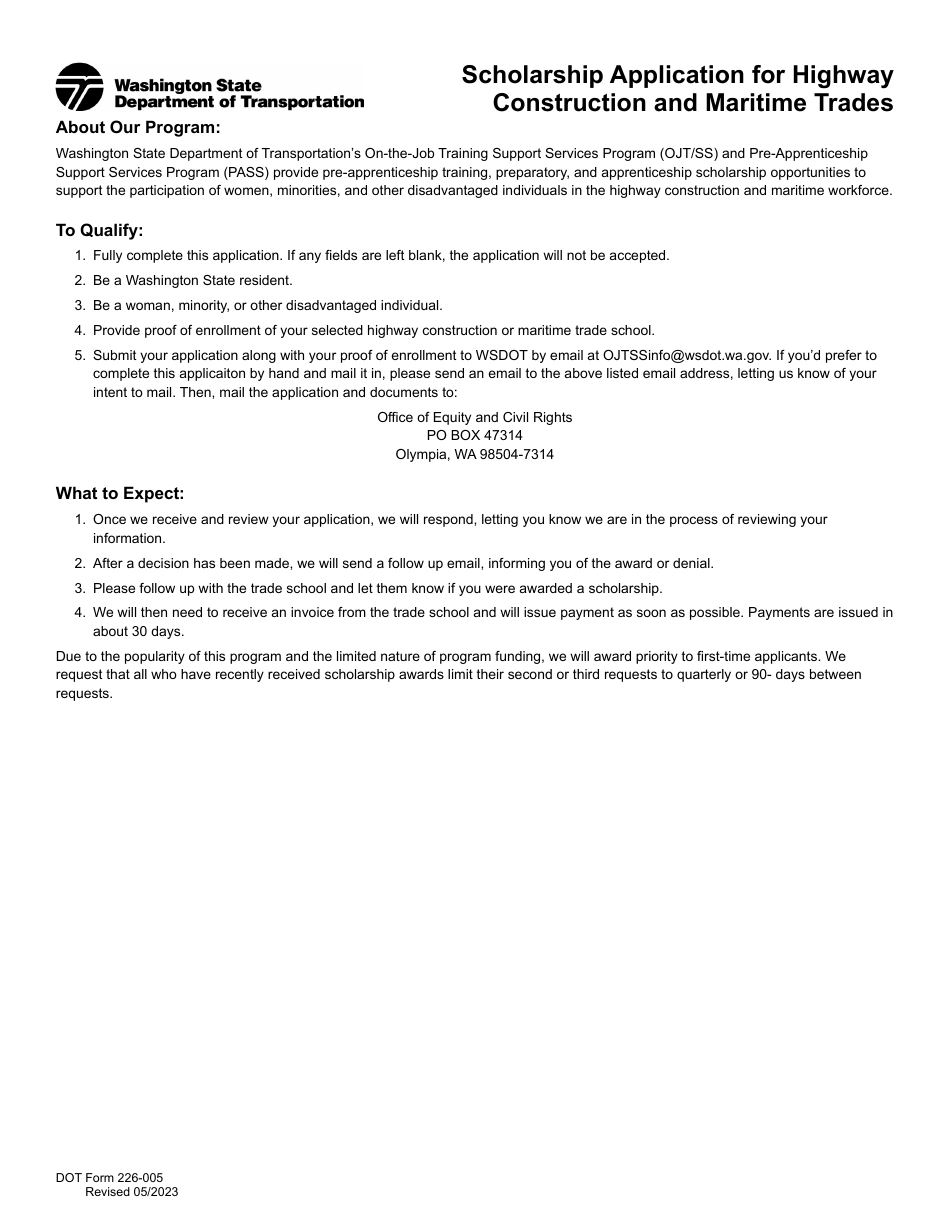 DOT Form 226-005 - Fill Out, Sign Online and Download Fillable PDF ...