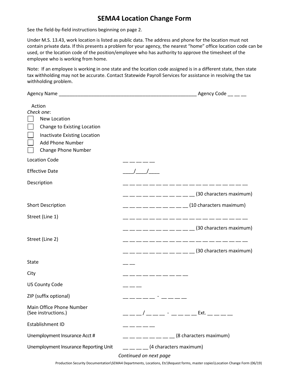 Minnesota Sema4 Location Change Form - Fill Out, Sign Online and ...