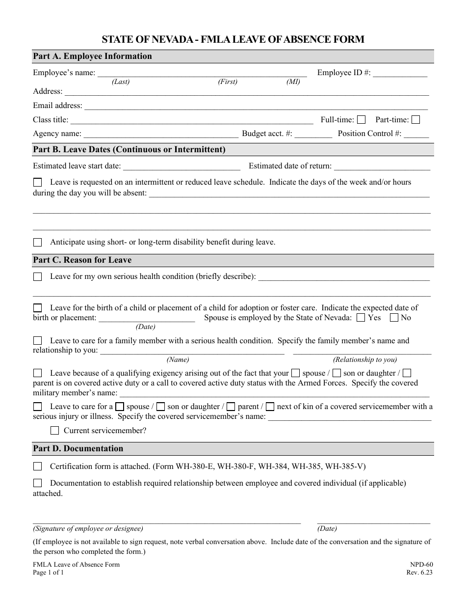 Form NPD-60 - Fill Out, Sign Online and Download Fillable PDF, Nevada | Templateroller