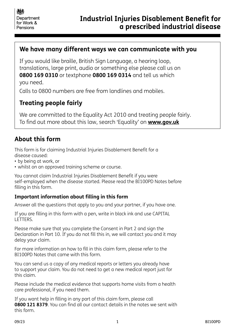 Form BI100PD - Fill Out, Sign Online and Download Fillable PDF, United ...